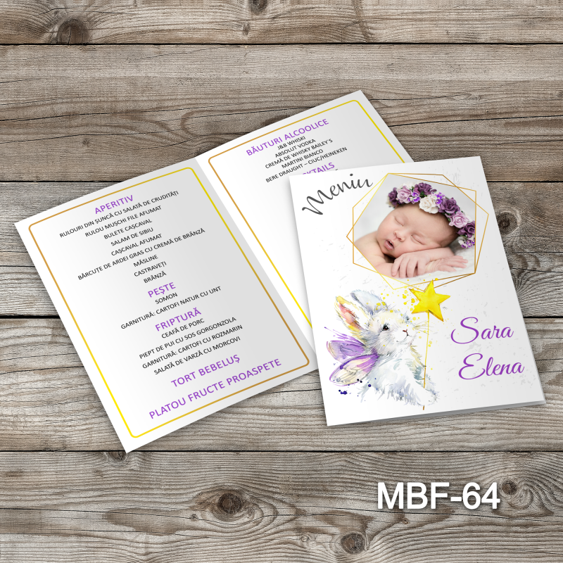 Meniuri botez cu poza - Iepuras - MBF-64 - Invitatii Botez, marturii ...