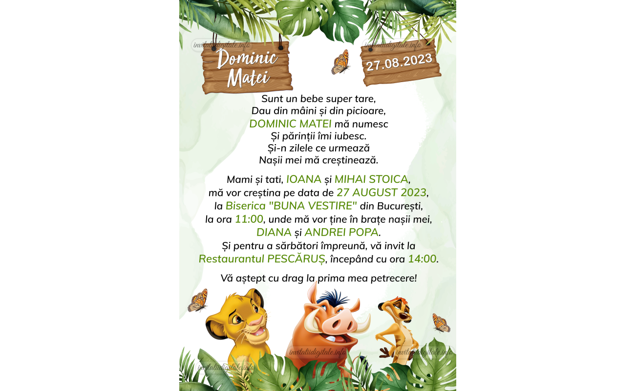 Invitatie digitala botez baieti - Simba - The Lion King - IB-58 ...