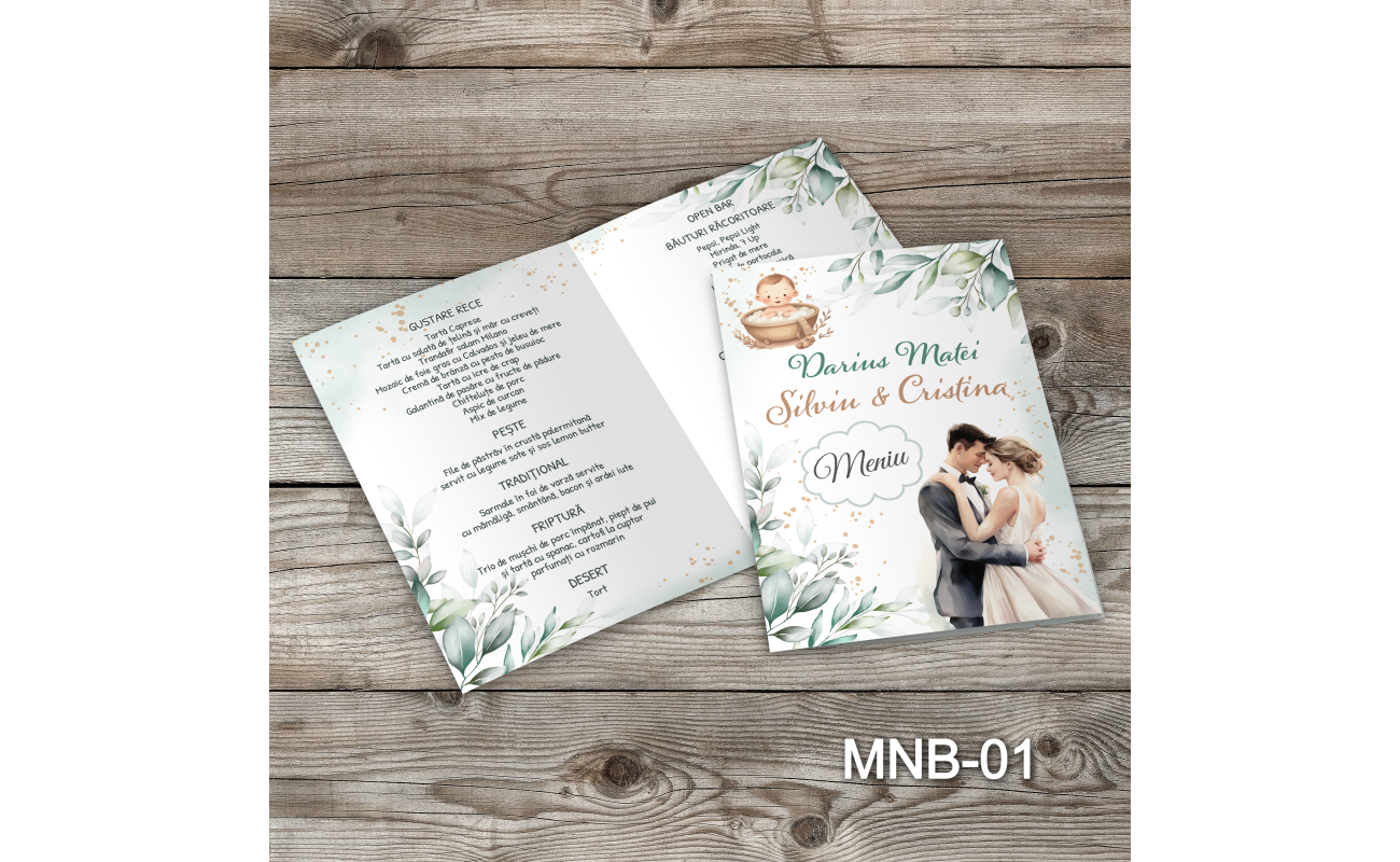 Meniuri Nunta Botez - MNB-01 - Invitatii Botez, marturii botez magnetice, plicuri bani si meniuri